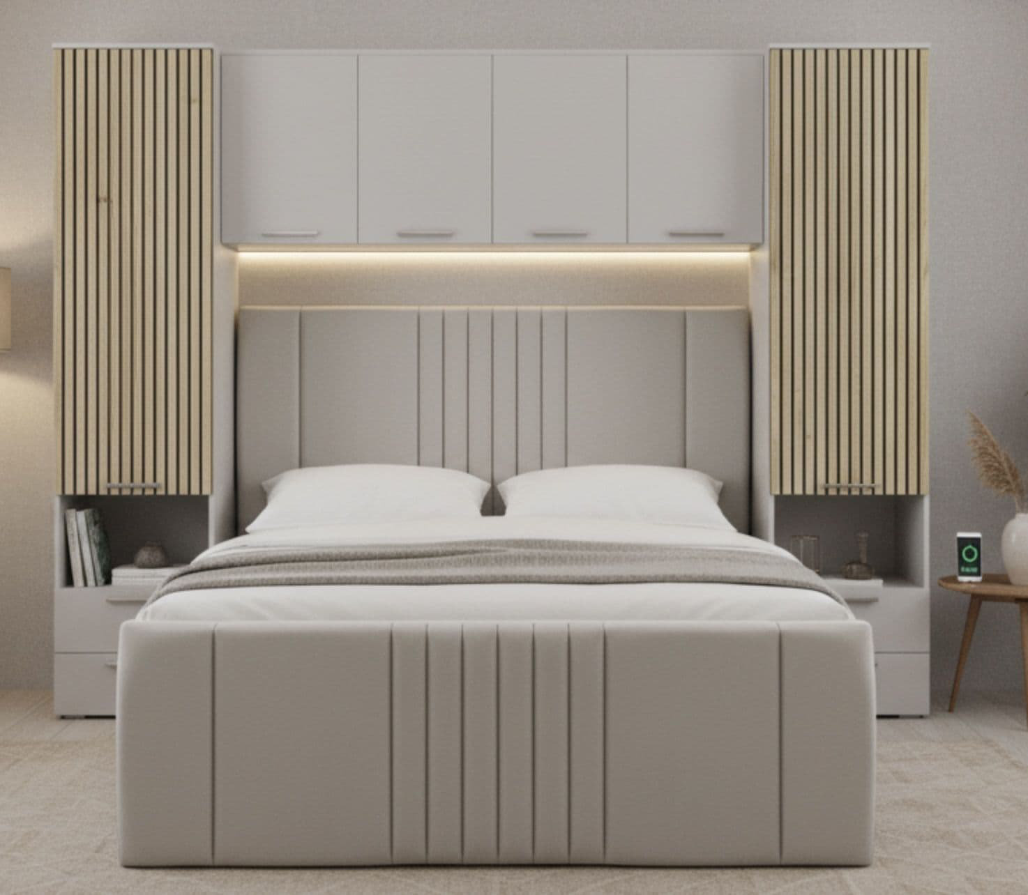 Brayden Studio Mizano Cashmere Taupe And Slatted Oak Effect Overbed ...