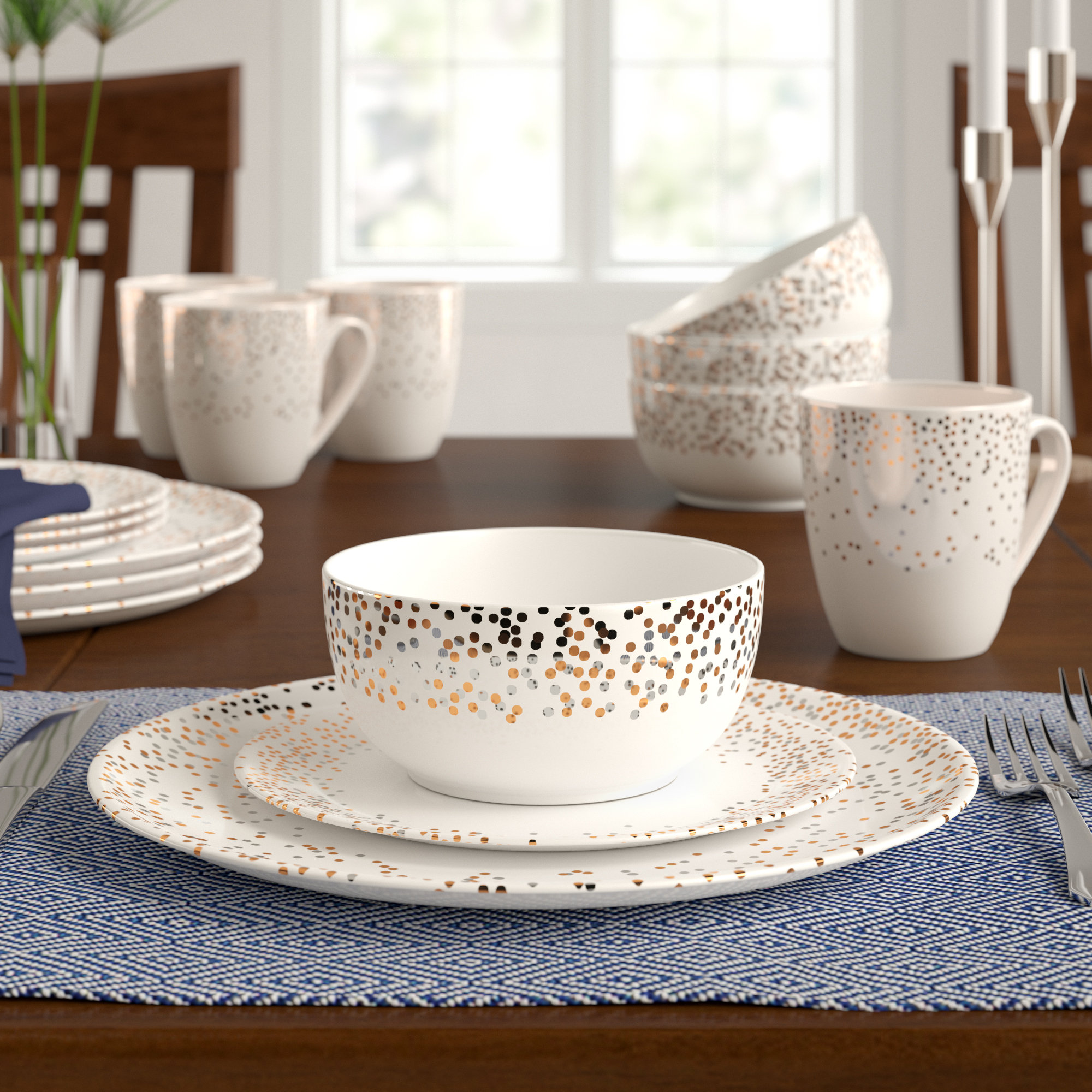 Godinger Silver Art Co Alora Glam 16 Piece Porcelain Dinnerware Set ...