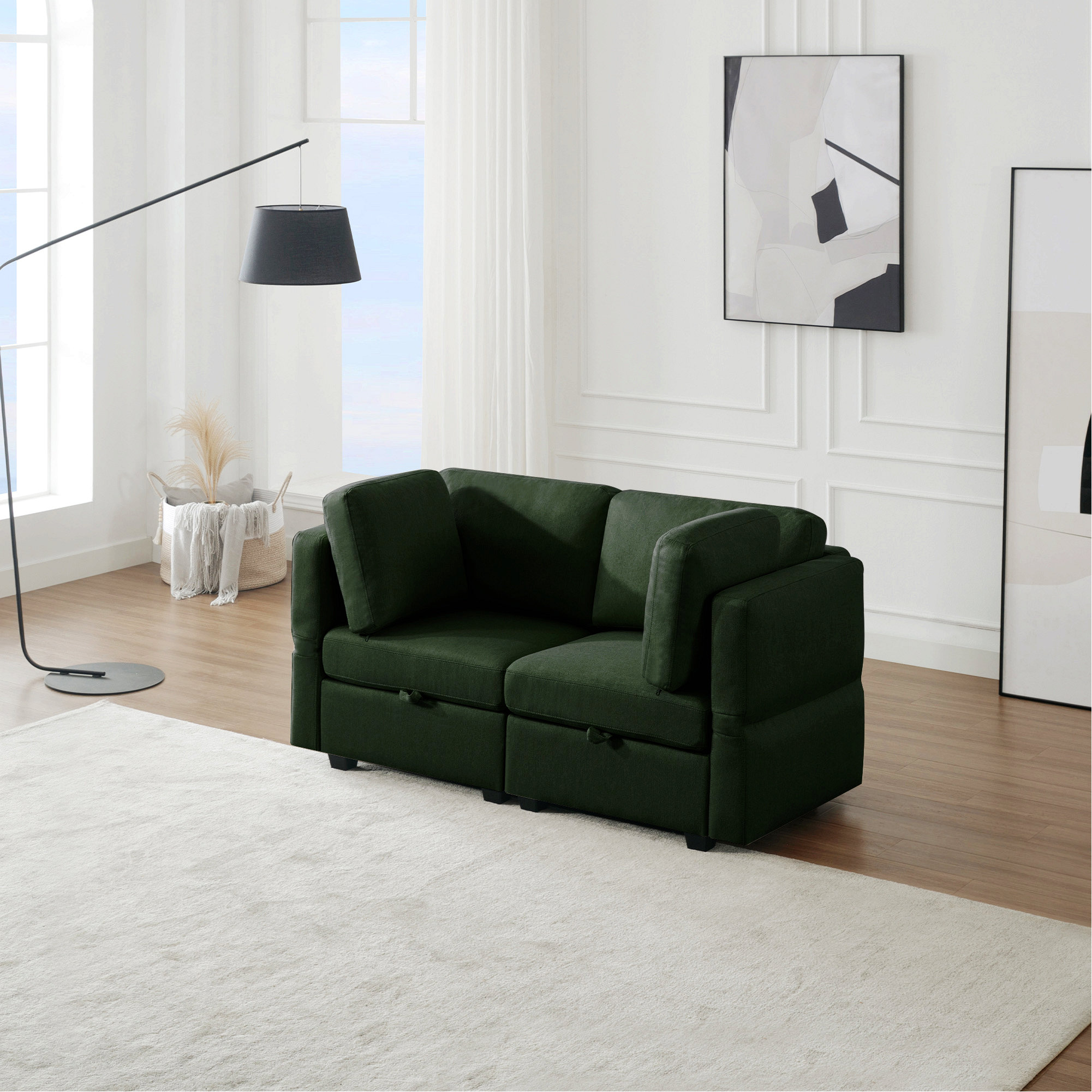 Ebern Designs Durable Sofa Upholstered Fabric Sofa With Arms And Back ...