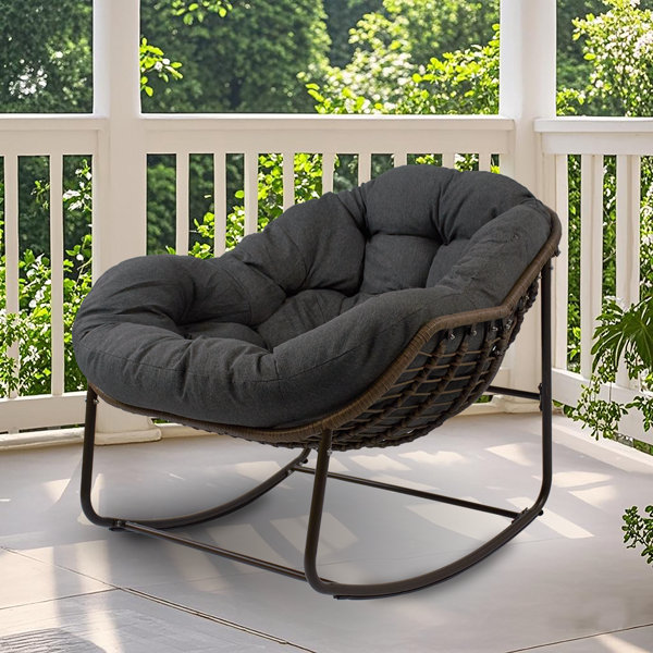 Corrigan Studio® Outdoor Ladena Rocking Rattan Chair with Cushions ...