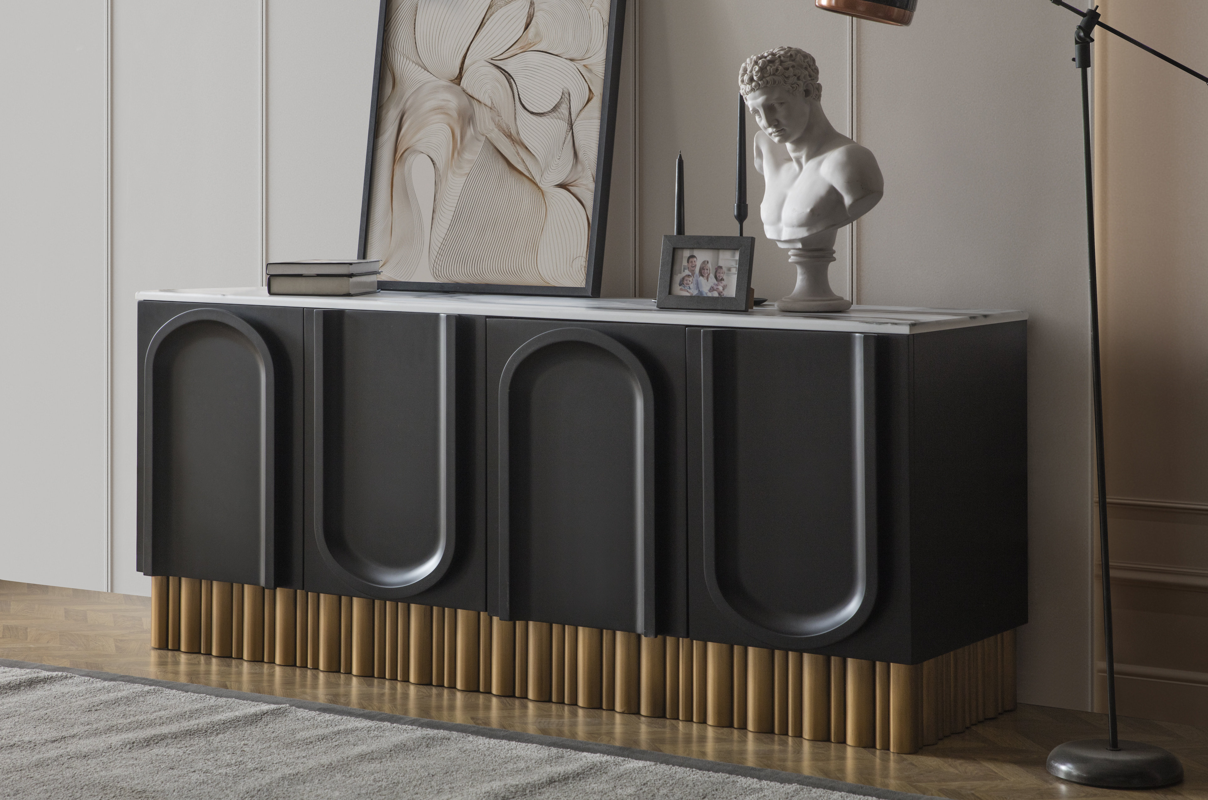 Everly Quinn Manolya 4-Door Sideboard with Dimensional Door Design ...