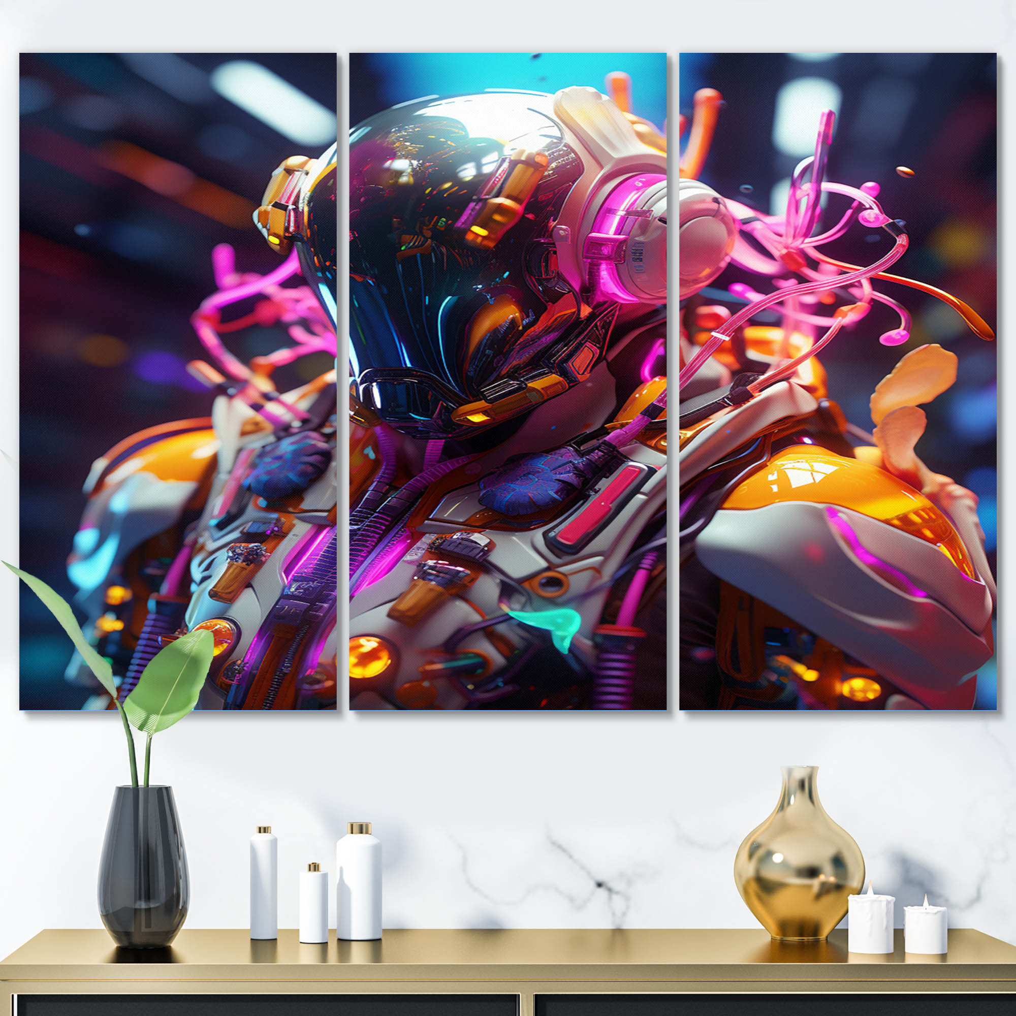 Design Art Sci-Fi Retro Futuristic Robot In Neon - Fantasy & Sci-Fi ...