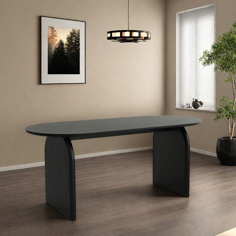 Hokku Designs Simple Black Oval Durable Solid Wood Table | Wayfair