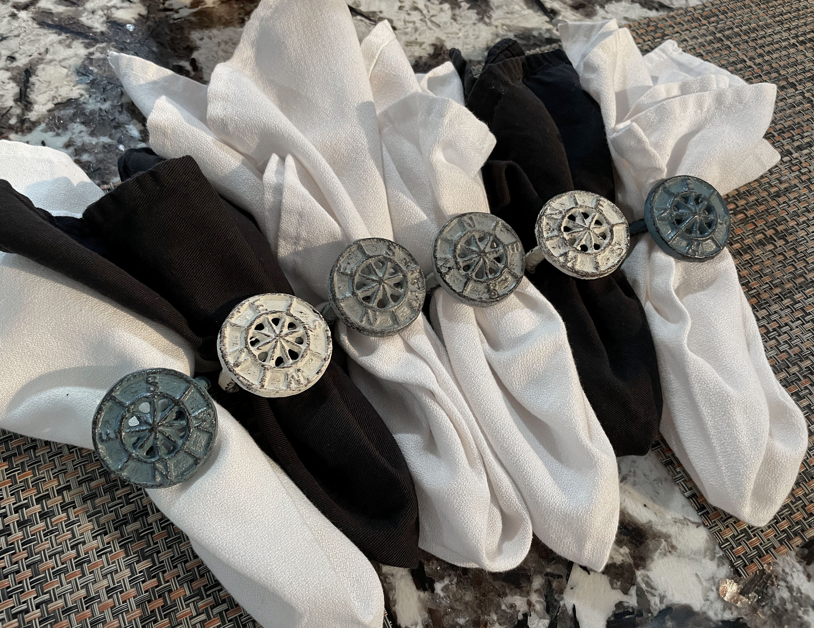 Zeckos Set Of 6 Bronze Cast Iron Compass Rose Napkin Rings Decorative ...