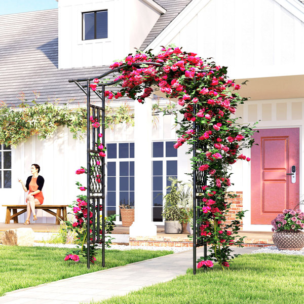 Outsunny Garden Arch, 7.5ft PE-Coated Steel Garden Arch Trellis for ...