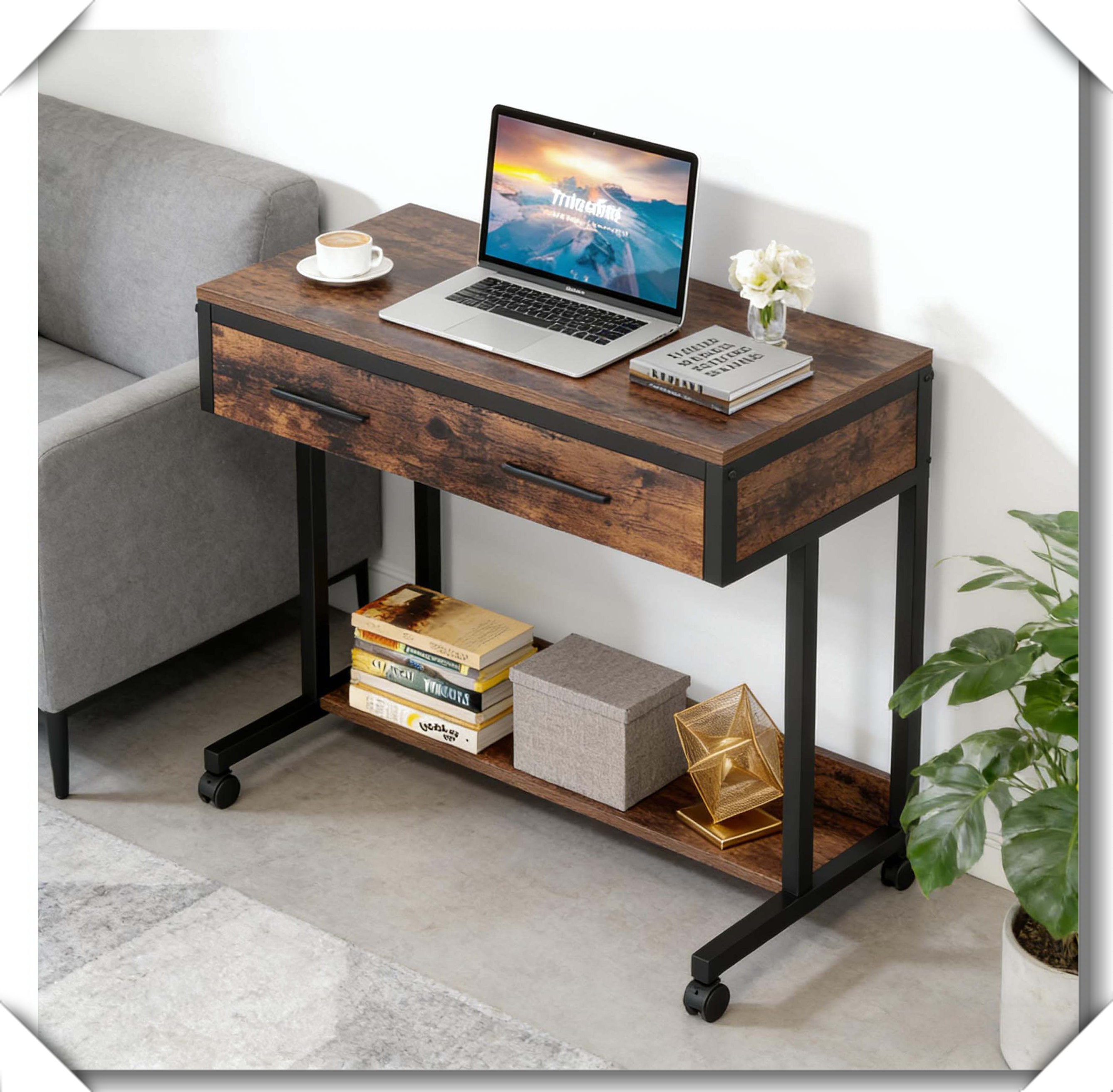 Trent Austin Design® Compact Office Desk Wheels Height Adjustable Space ...