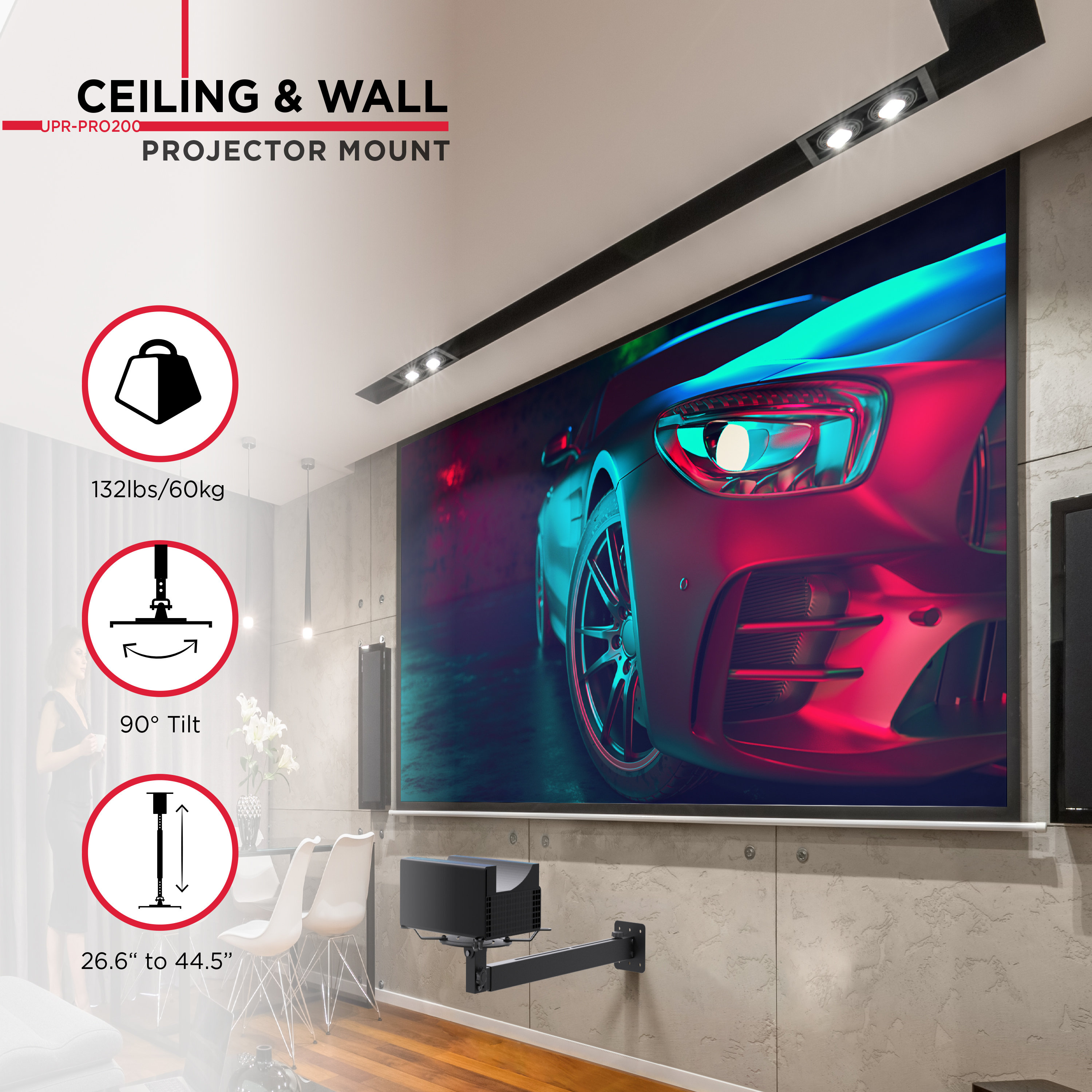 ProMounts Premium Universal Extended Overhead Ceiling Projector Mount ...