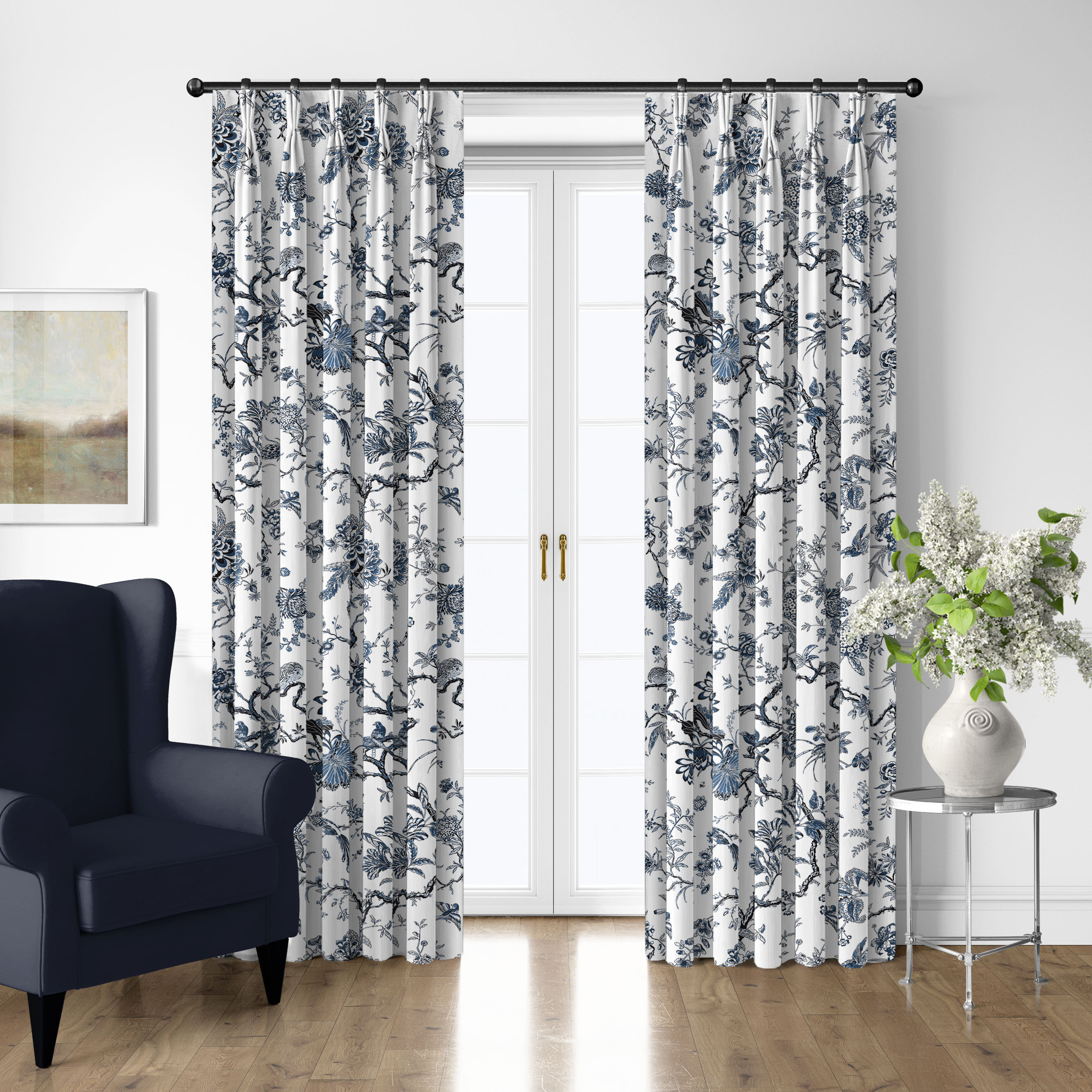 6ix Tailors Fine Linens Tree Top Sky Cotton Pinch Pleat Drapery Panel ...