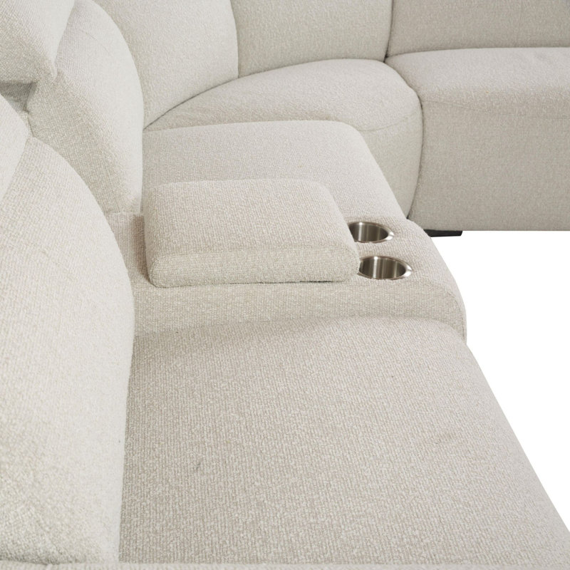 INLE Beige Boucle Sectional Sofa With 2 Power Recliners | Wayfair