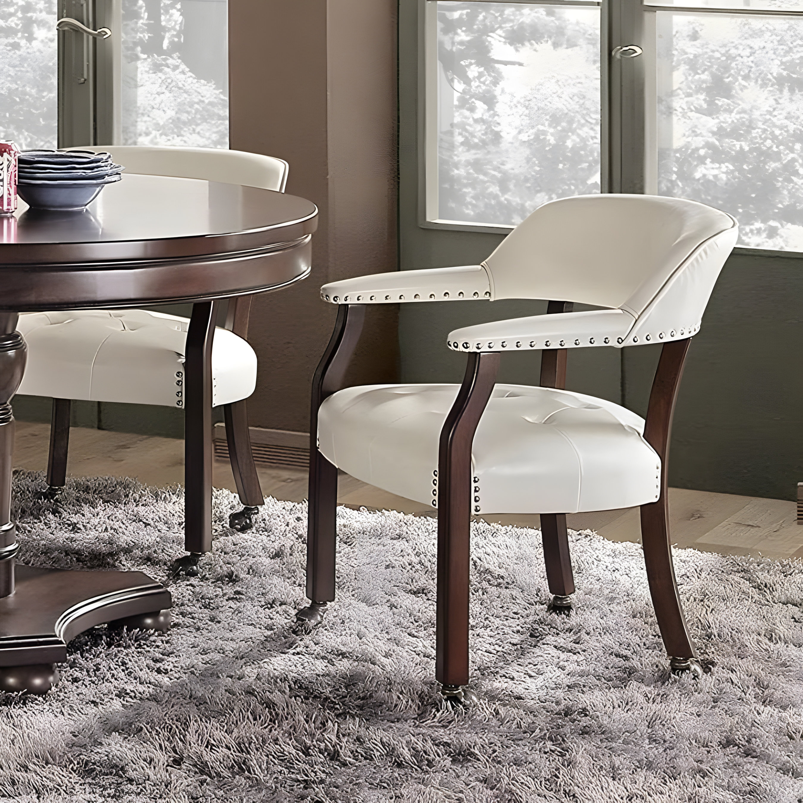 Red Barrel Studio Espresso & Ivory PU Swivel Rolling Dining Chairs With ...