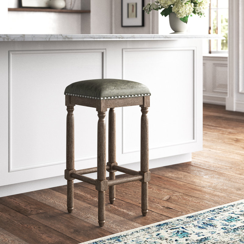 Kelly Clarkson Home Mia Upholstered Counter Stool with Solid Wood Frame ...