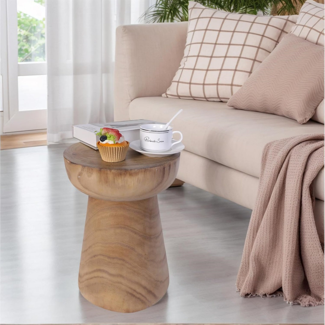 Millwood Pines Wood Tree Stump Stool, 15" Wooden Stump End Table, Round ...