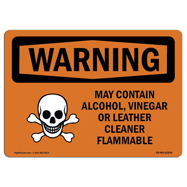 SignMission Osha Warning Sign - May Contain Alcohol Vinegar With Symbol ...