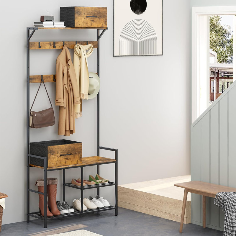 17 Stories Tollette Hall Tree 33.07'' Wide with Bench and Shoe Storage ...