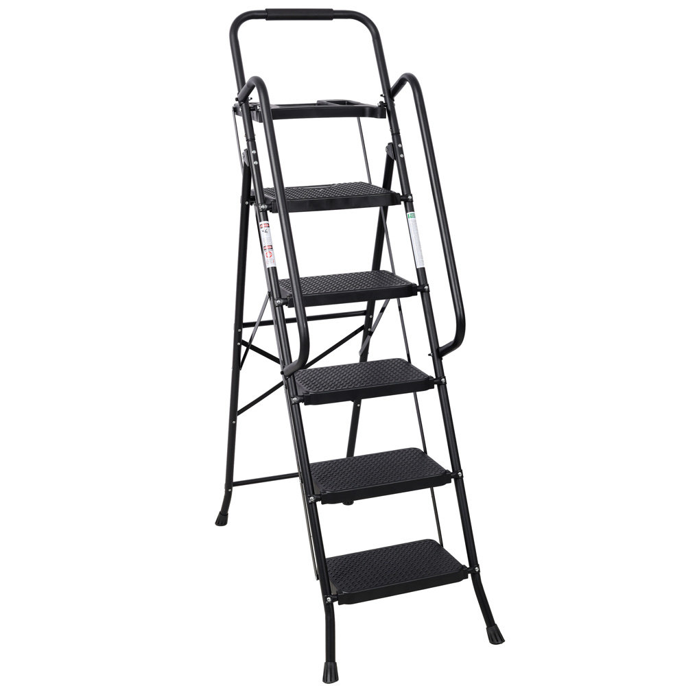 17 Stories 5-Step Folding Steel Ladder with Wide Anti-Slip Pedals and ...