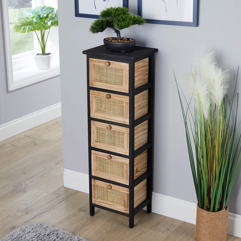 17 Stories Ambrey Fully Assembled 5 Rattan Drawer Chest Storage Unit ...