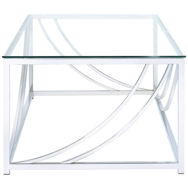 Red Barrel Studio - Glass Rectangular Coffee Table With Metal Supports ...