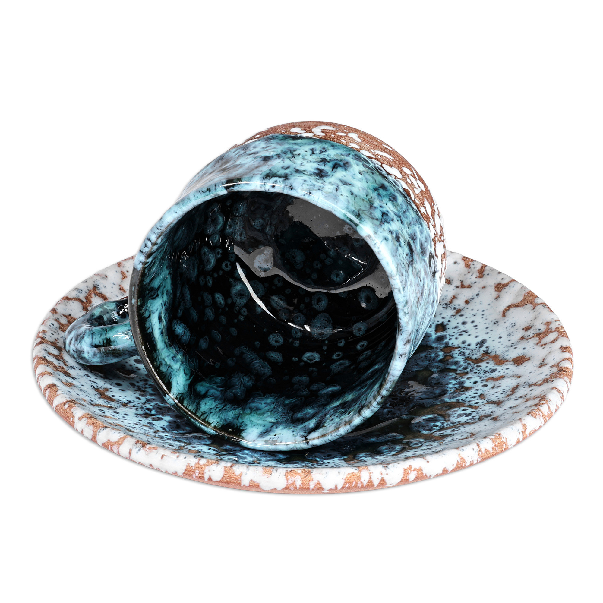 Orren Ellis Handmade Blue Coffee Breeze Ceramic Cup And Saucer | Wayfair