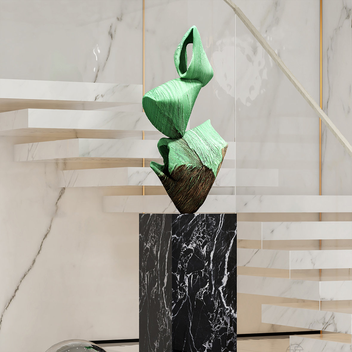 Orren Ellis Black + Freeform shape + Fiberglass + Marble + Decorative ...