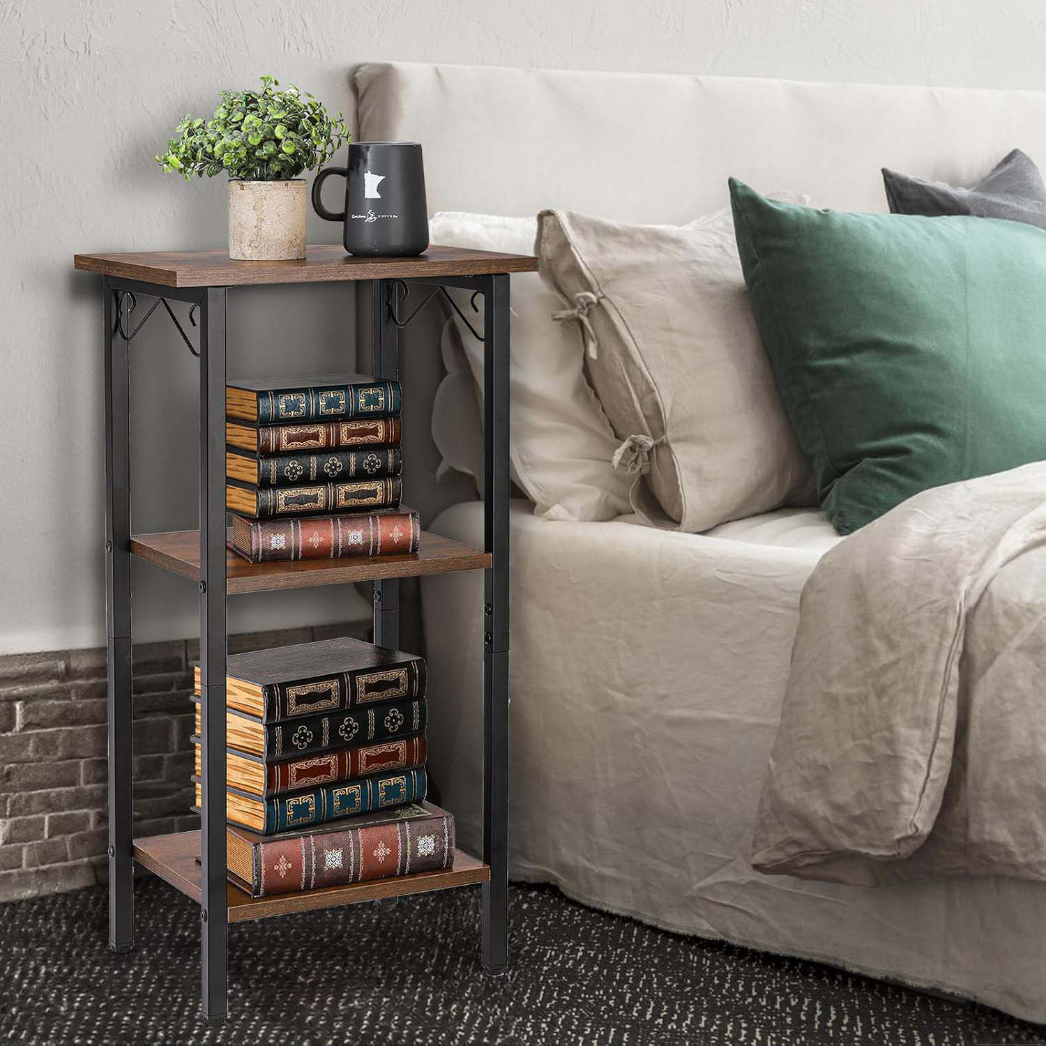 17 Stories Tier End Table, 30 Inch Tall Side Table, Rustic Telephone ...