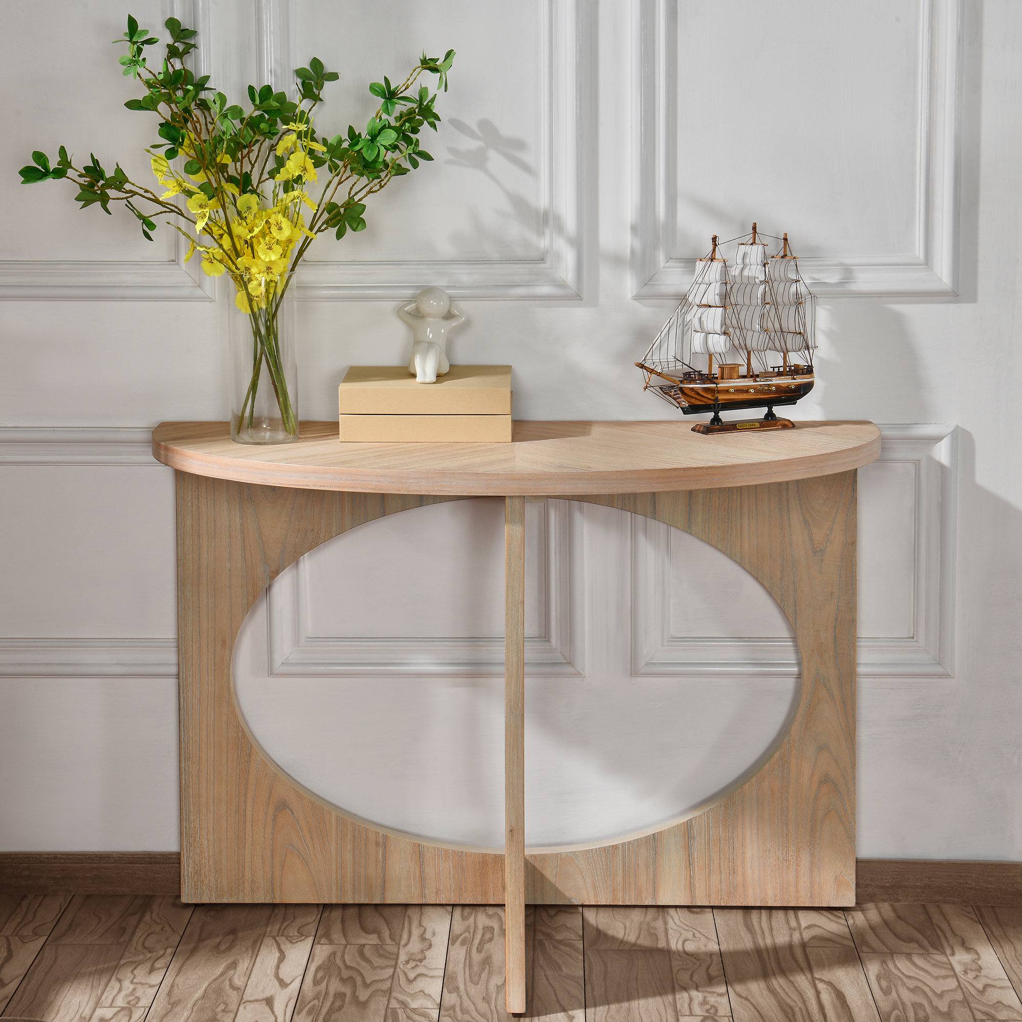 Corrigan Studio® Lakshman Half-Moon Semi-Circle Console Sofa Table with ...