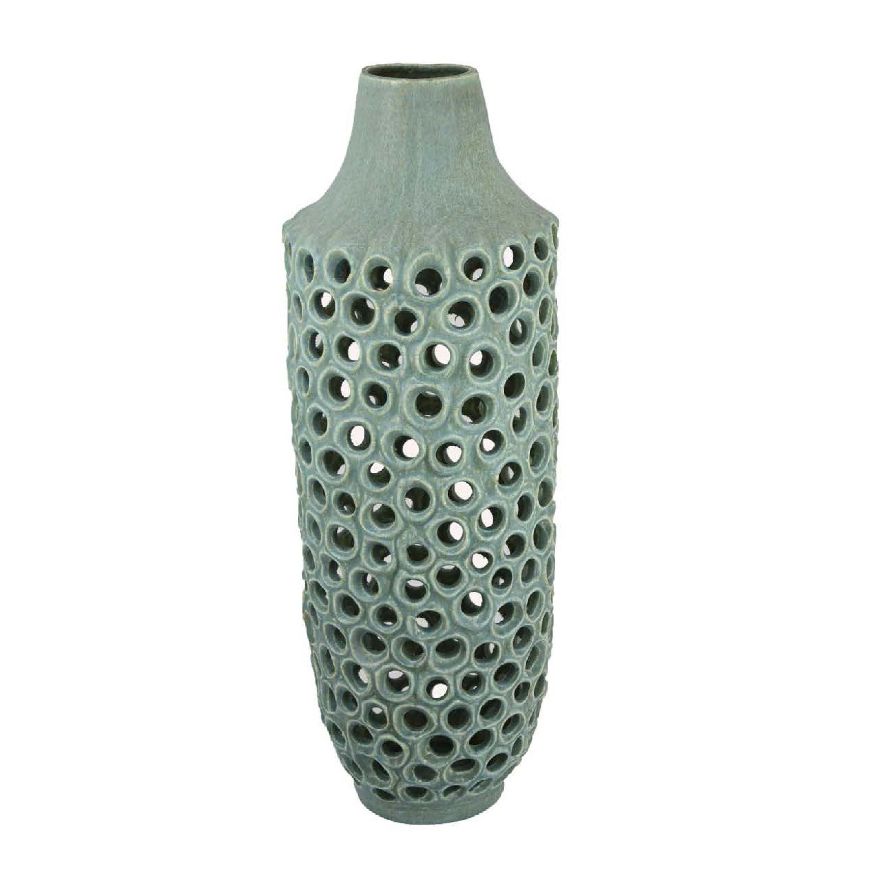 Benjara Kolo Decorative Vase, Perforated Design, 25 Inch Ceramic Body ...