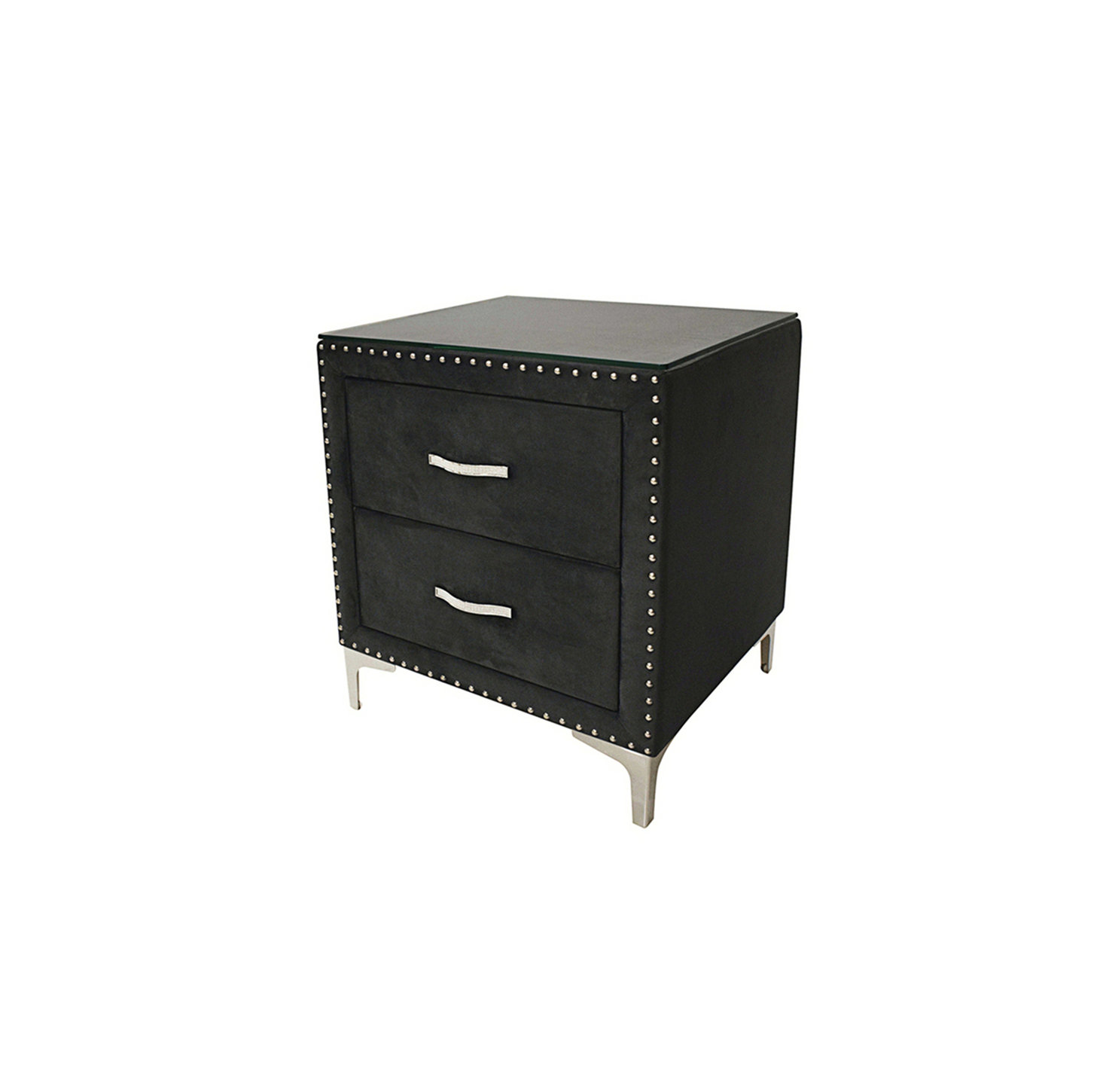 World Menagerie Glam Style Two Drawers Nightstand, Upholstered Nailhead ...