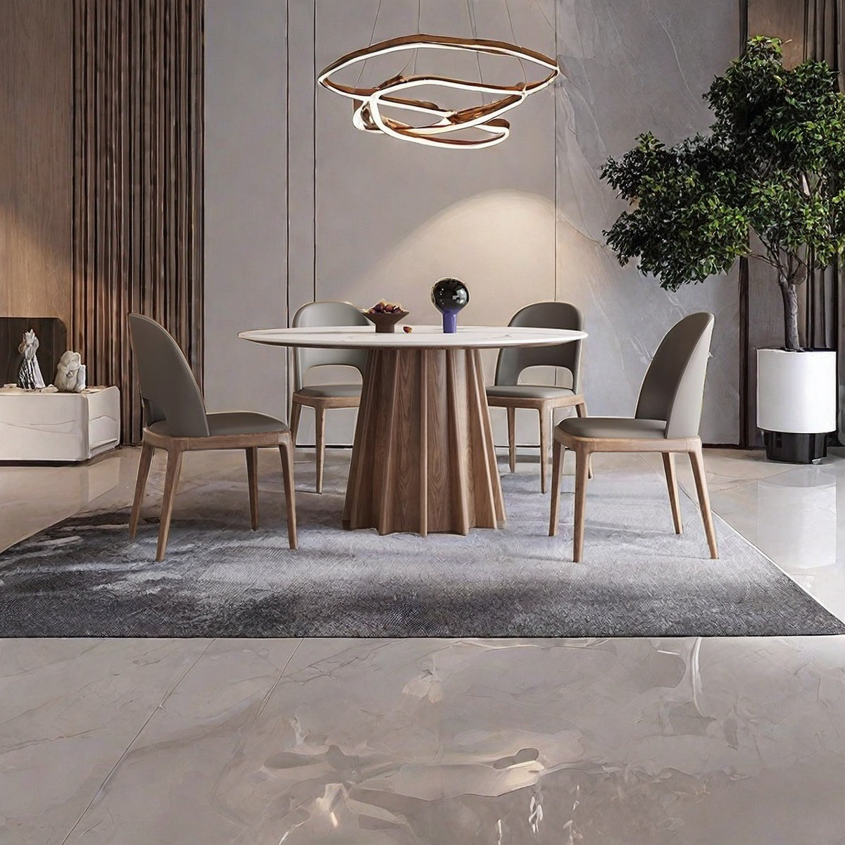 Beicang Home Nordic Round Wood & Rock Slab Dining Table - Wayfair Canada