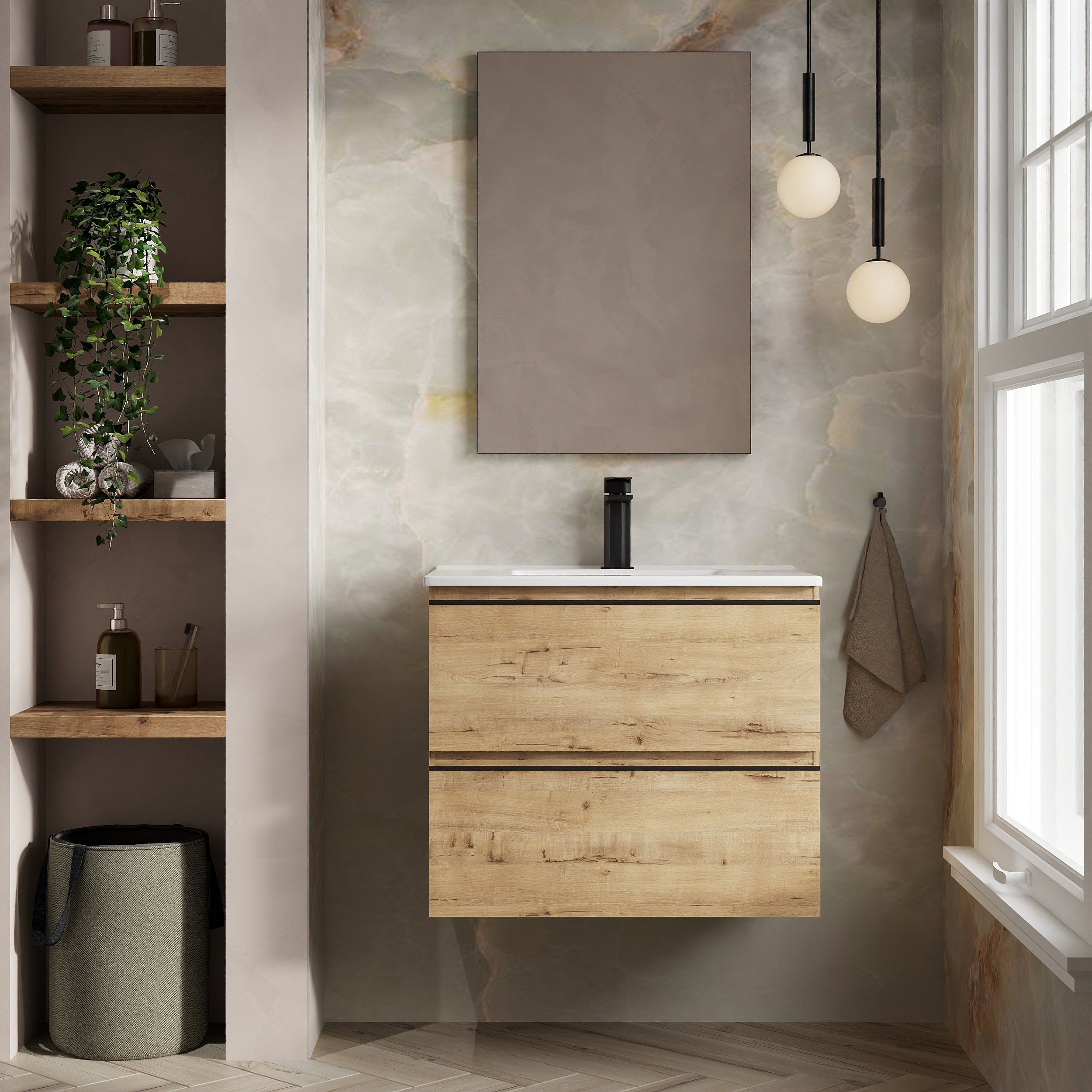 Latitude Run Bethene 700mm Ostippo Oak Wall Hung Vanity Unit With Lira ...