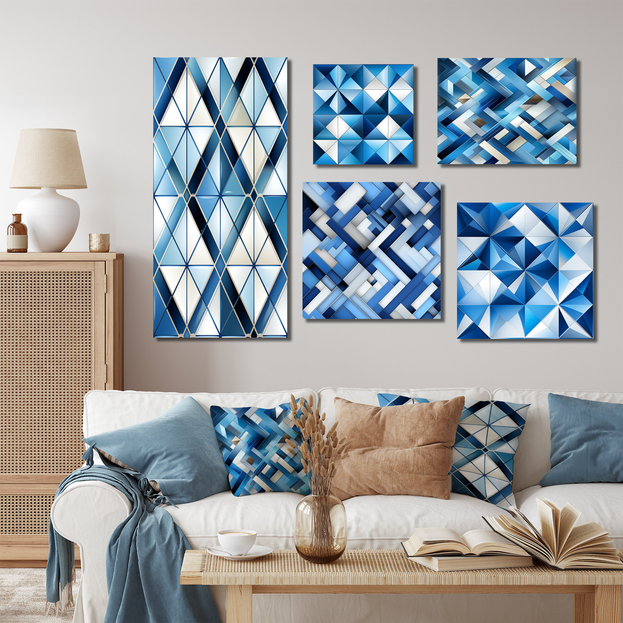 Design Art Deep Cobalt Blue Symmetry Cubes I - Geometric Canvas Art ...