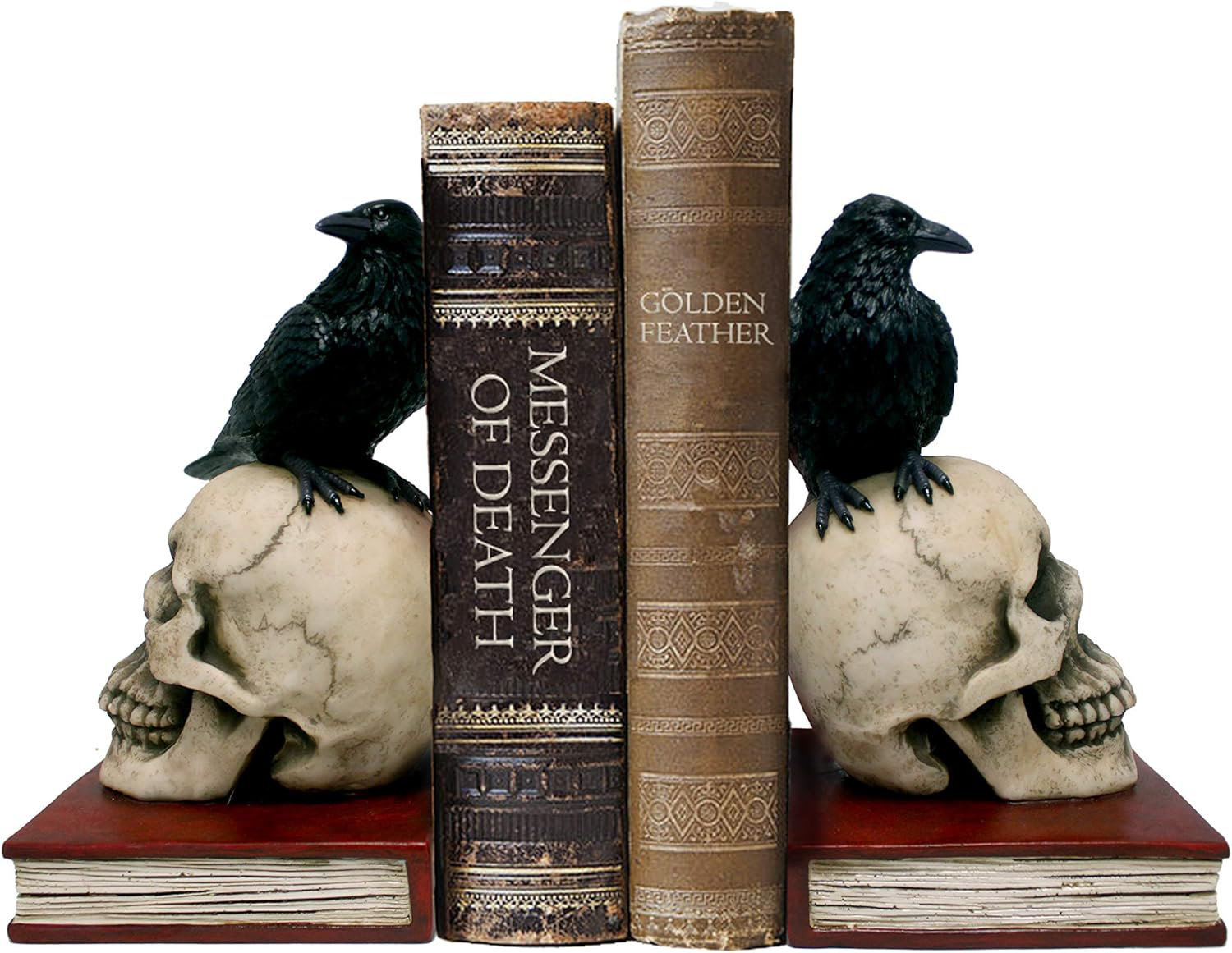 AMIPOR Murder And Mystery - Ravens On Skulls Bookends Gothic Poe Crow Reading Bookshelf Theme ...