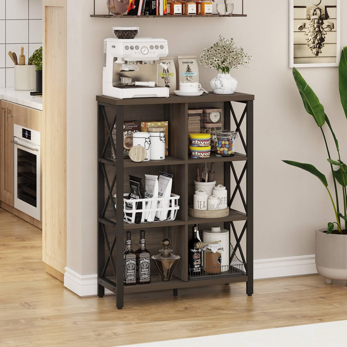 17 Stories Rustic 6 Cube Storage Organizer Shelf, Wood And Metal Cubby ...