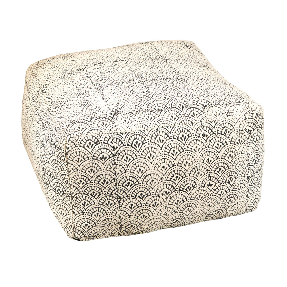 Bungalow Rose Landry Square Upholstered Floor Pouf Cream And Black ...