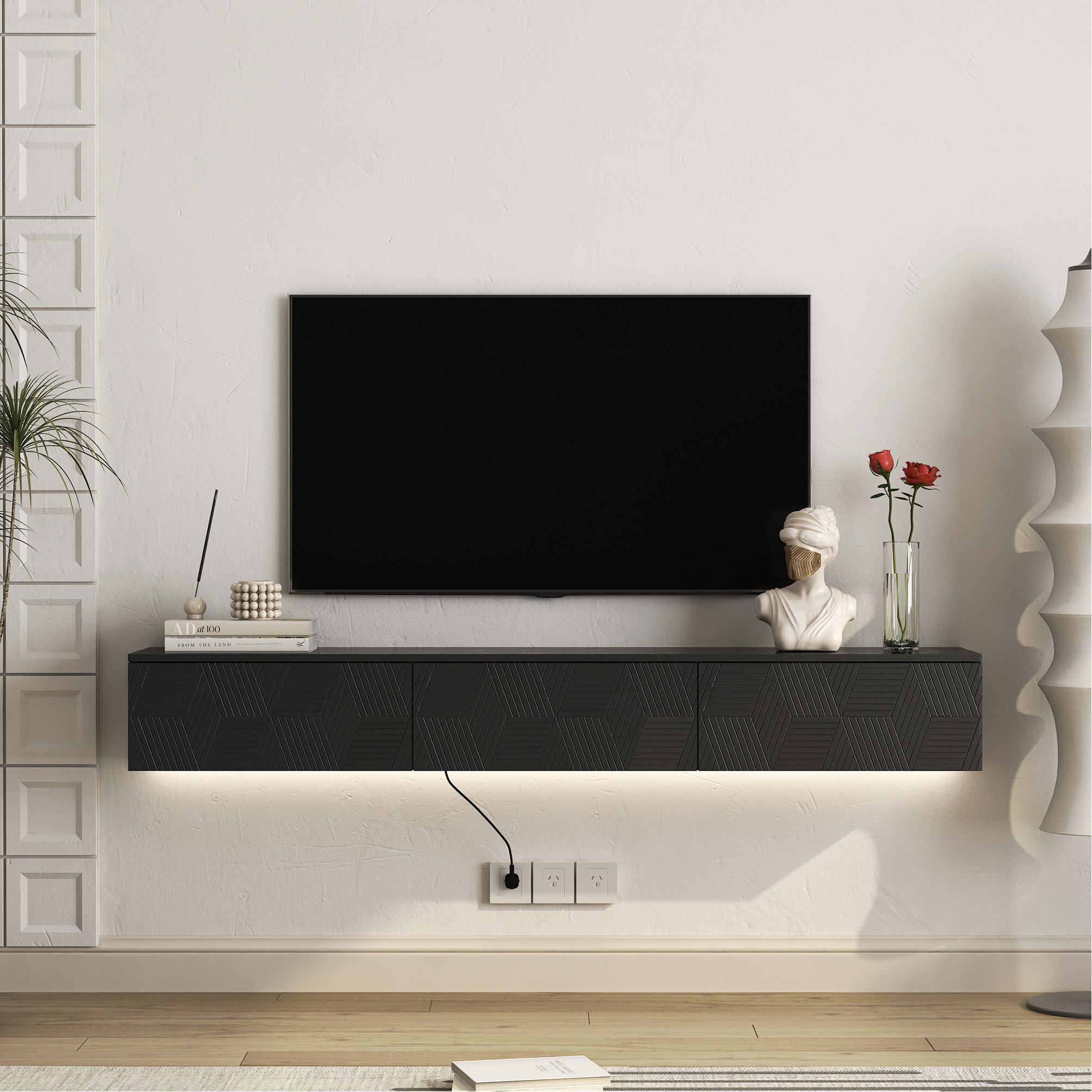 George Oliver Floating TV Stand Wall Mounted With 16 Color Leds, Modern ...
