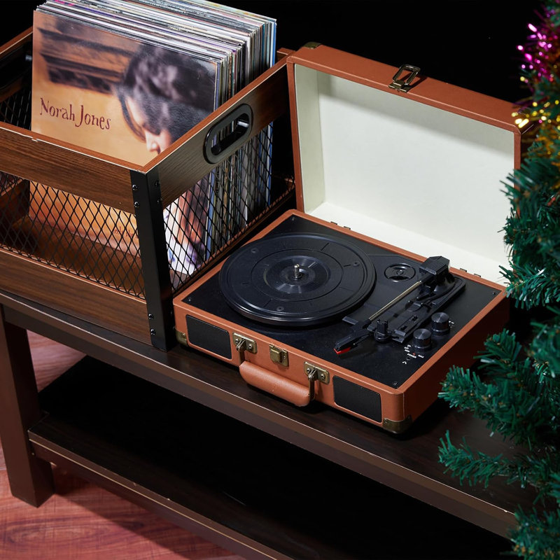 17 Stories Vinyl Record Storage Crate, Wooden LP Album Shelf Vinyl ...