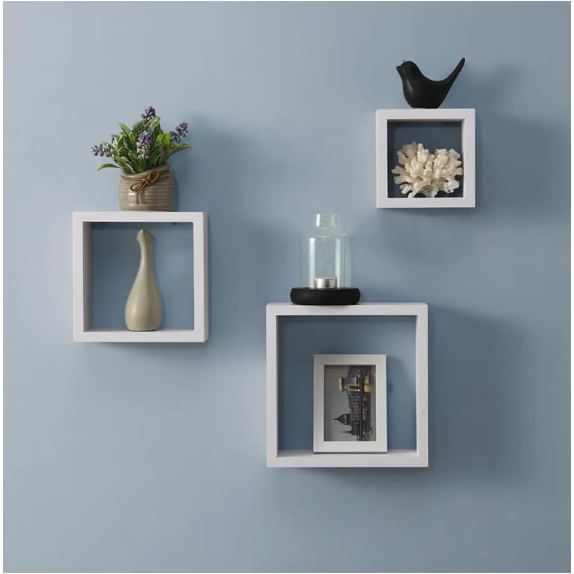 17 Stories Modern Set Of 3 Floating Cube Shelves, Square Wall Shelves ...
