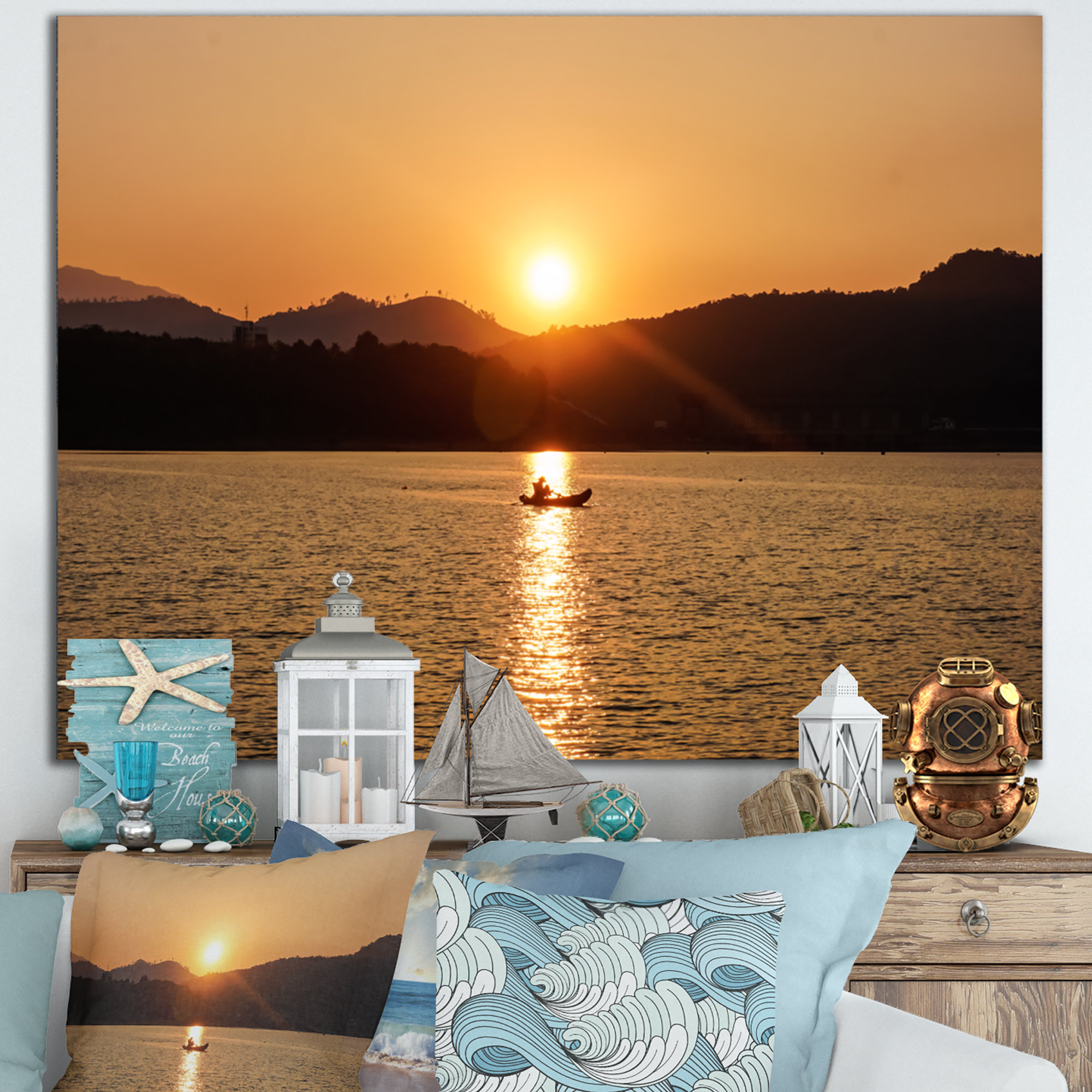 East Urban Home Sunset over Mountain Lake Horizon - Photograph Print on ...