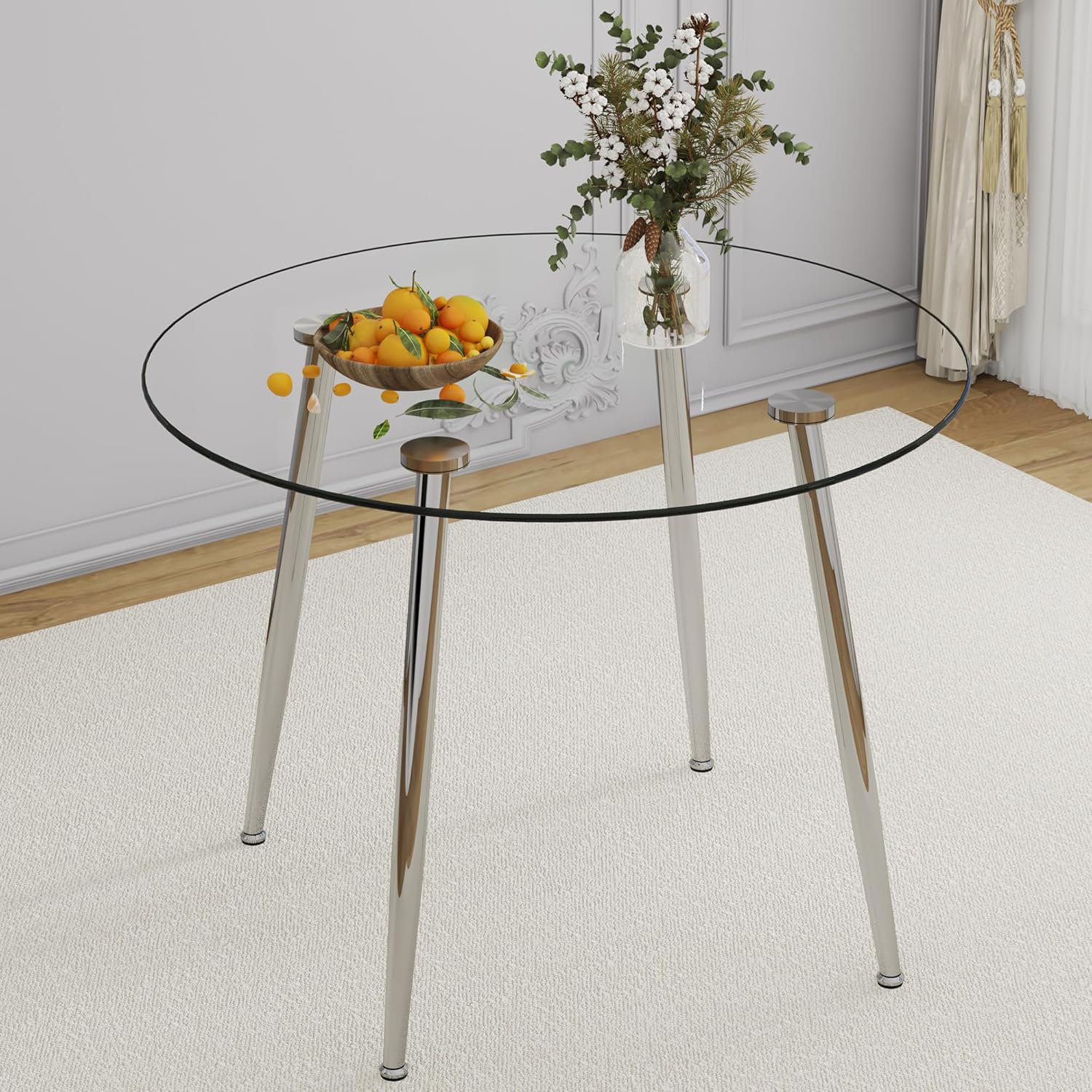 Wrought Studio™ Round Dining Table 42" Glass Dining Table For 4 Modern ...