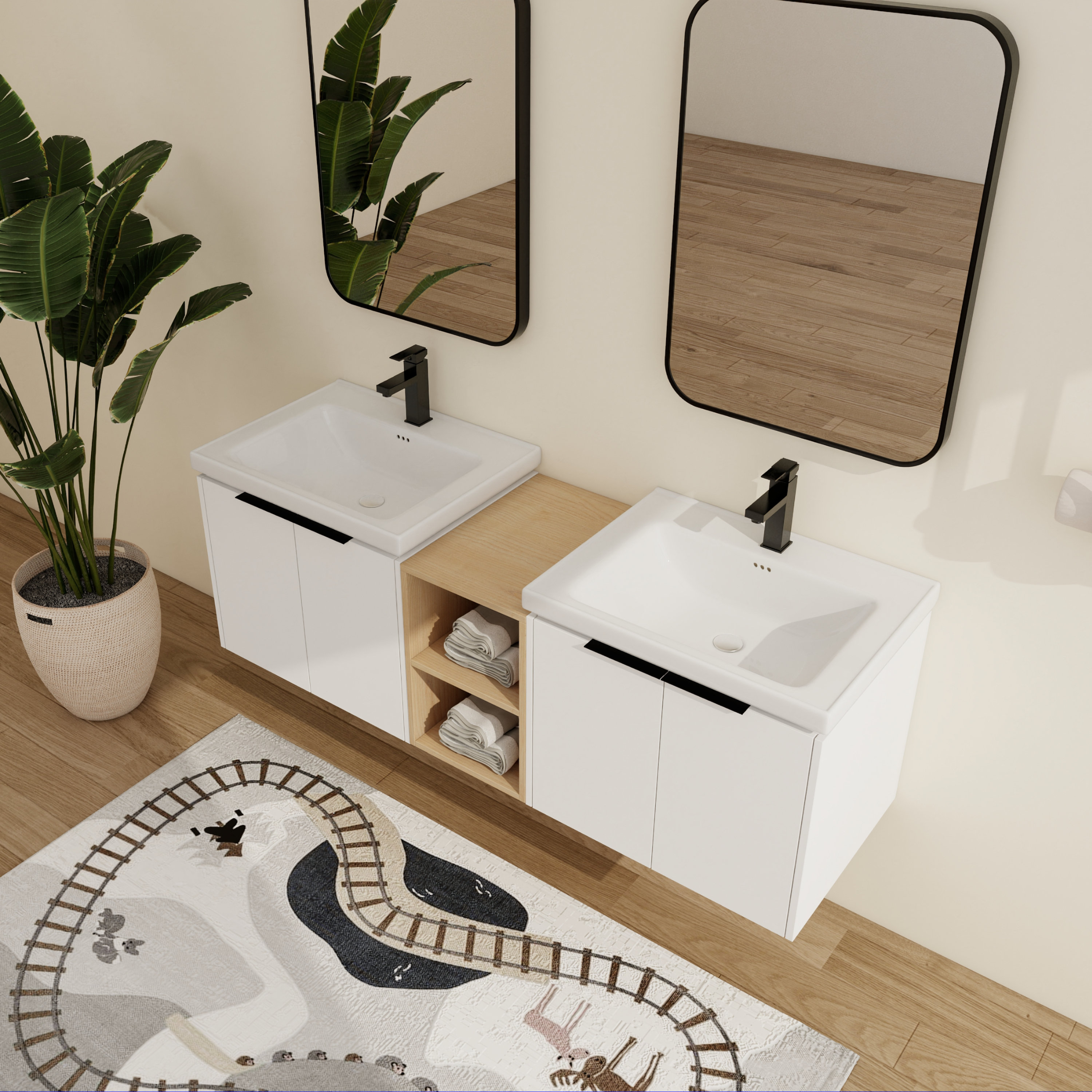 Ebern Designs Arminan 60''Double Sink Wall Mounted Bathroom Vanity with ...