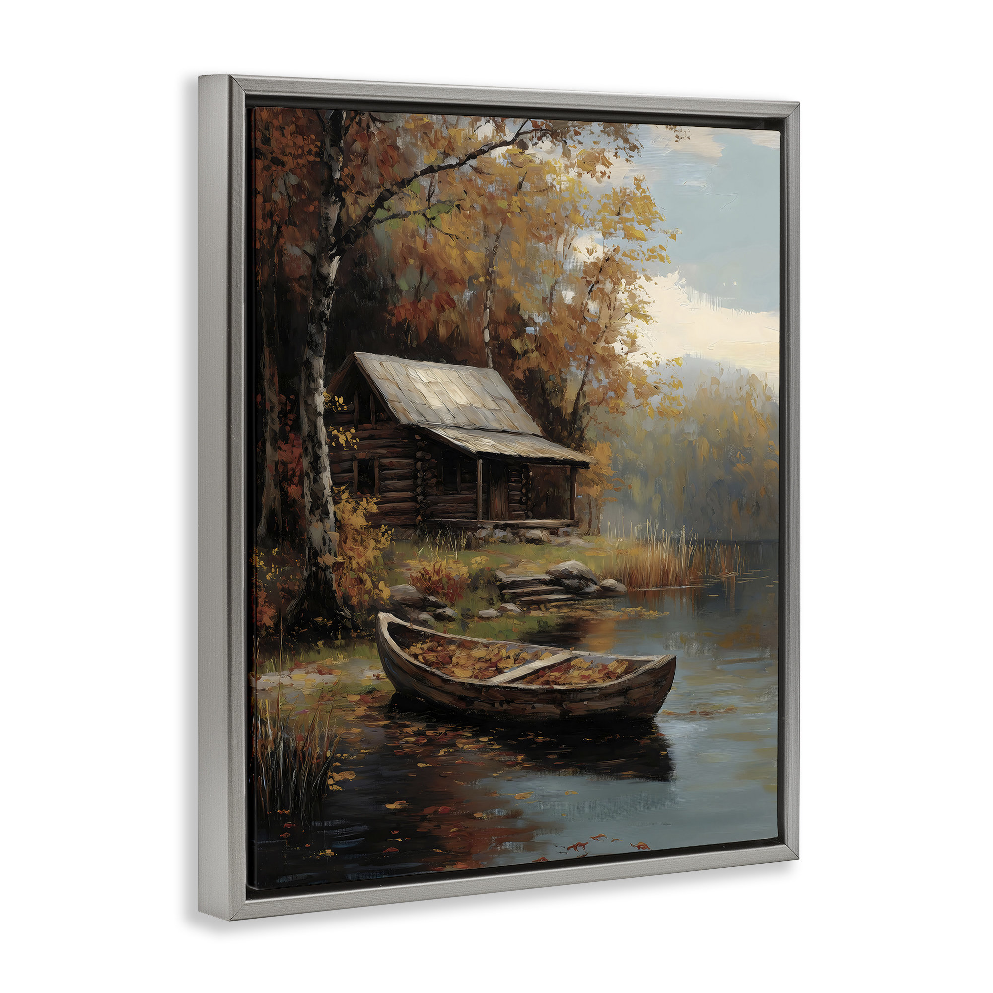 Latitude Run® Autumn Cabin Canoe with Leaves Floating Frame, design by ...