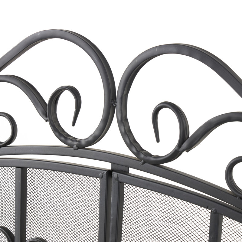 Winston Porter Joelynn Metal Foldable Mesh Netting 3 Panel Scroll Gray ...