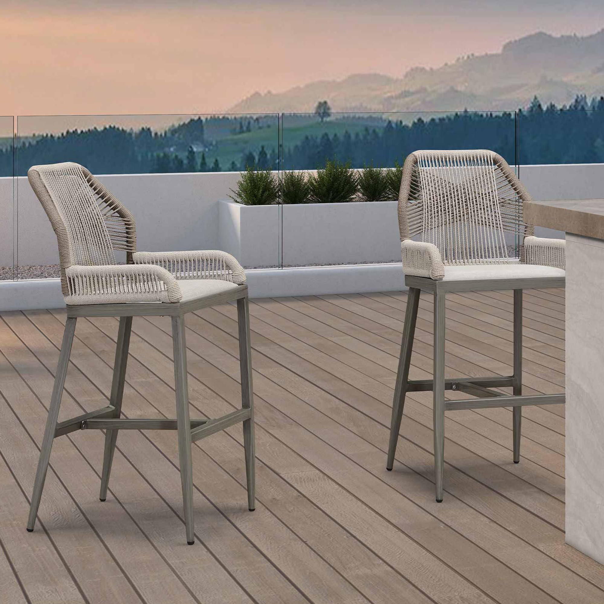 Bayou Breeze 2-Piece Modern Outdoor Bar Stools - Woven Rattan Seats ...