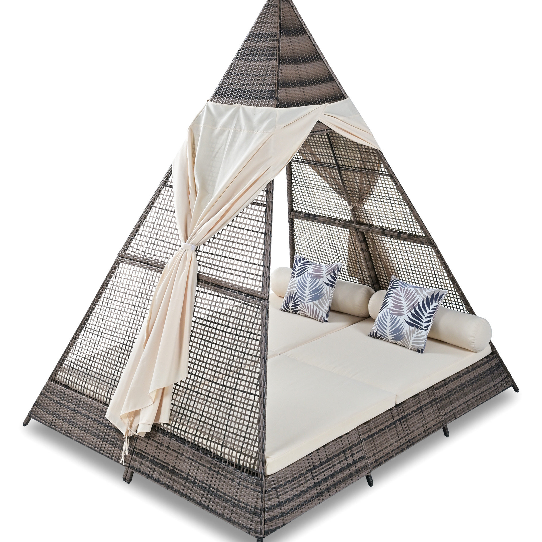 Hokku Designs Outdoor Daybed With Beige Cushions - Frame, Shape ...