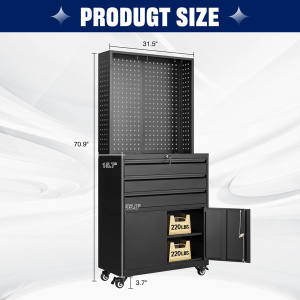 WFX Utility™ Metal Garage Storage Cabinet With Wheels,3-Drawer Rolling ...