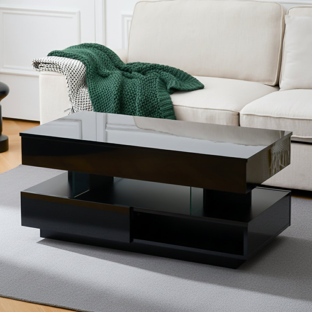 Ivy Bronx 39.4'' Lift-top Coffee Table With Led Lights & 2 Storage ...