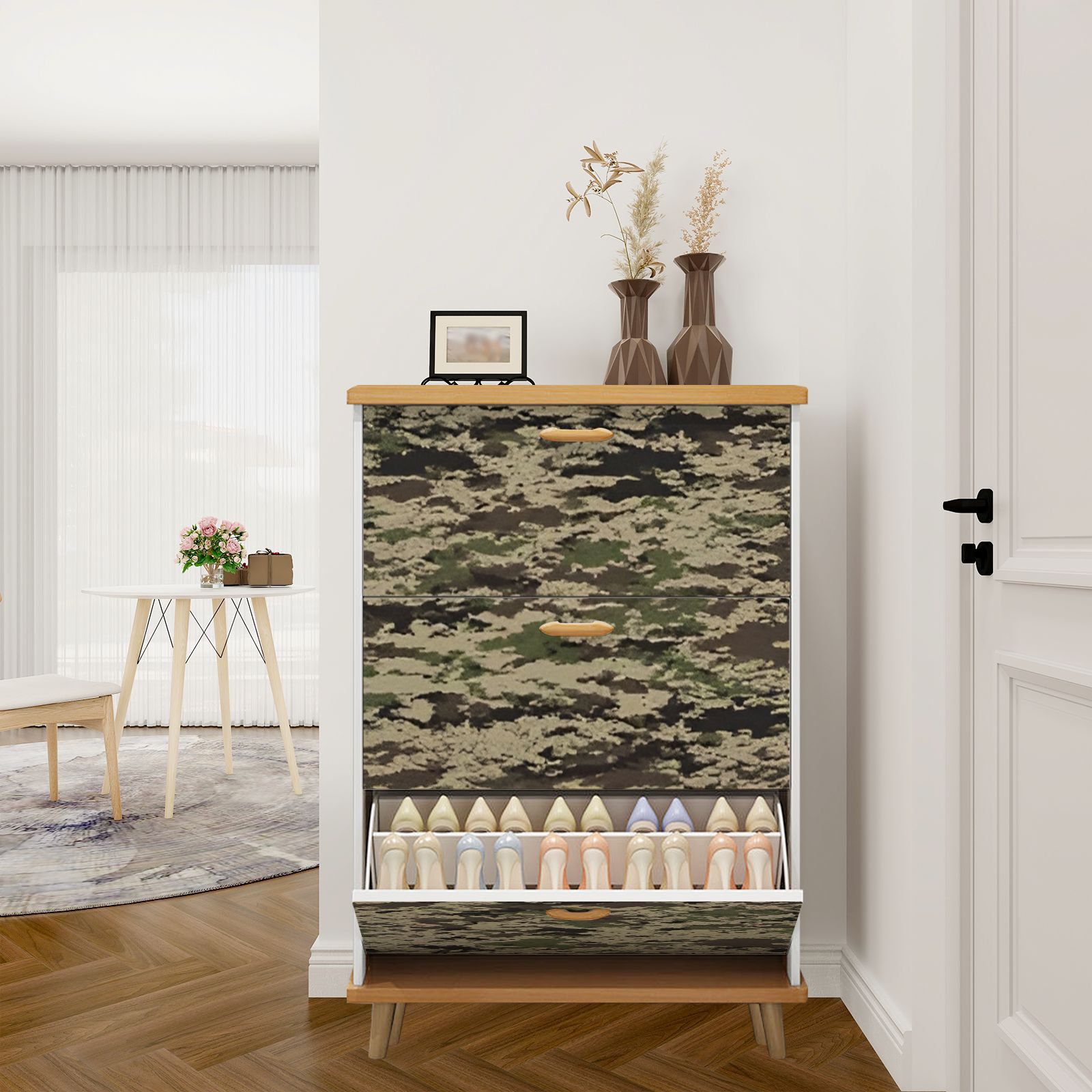 East Urban Home Shoe Storage Cabinet with 3 Flip Drawers for Seamless ...