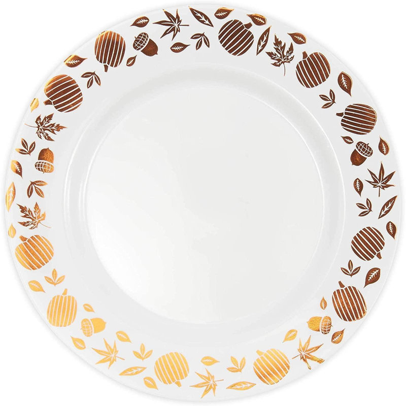 COEN Plastic Thanksgiving Plates with Copper Foil Leaf Trim – 24-Pack ...
