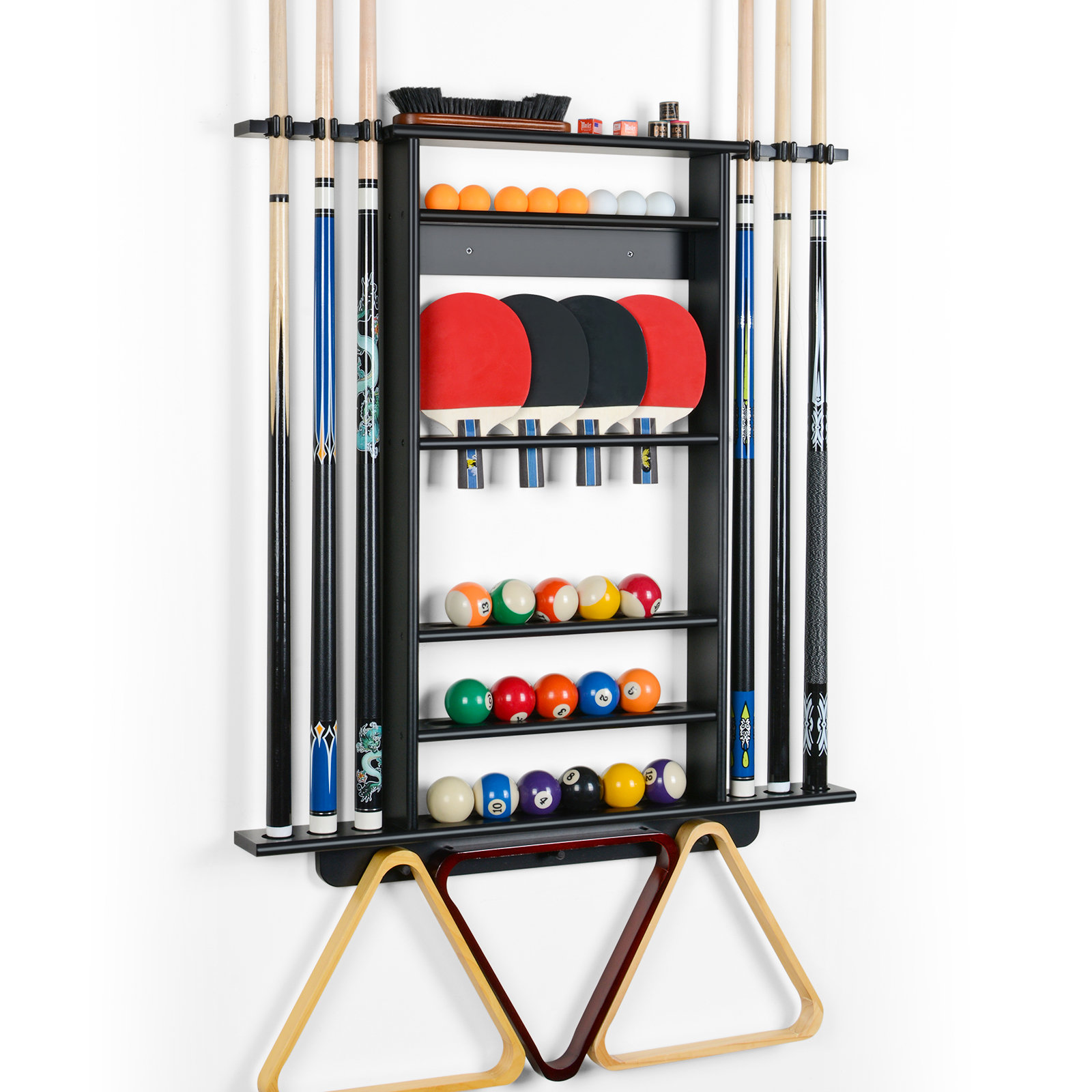 Ikkle Pool Stick Holder, 2-IN-1 Pool Cue Rack & Ping Pong Paddle Holder ...