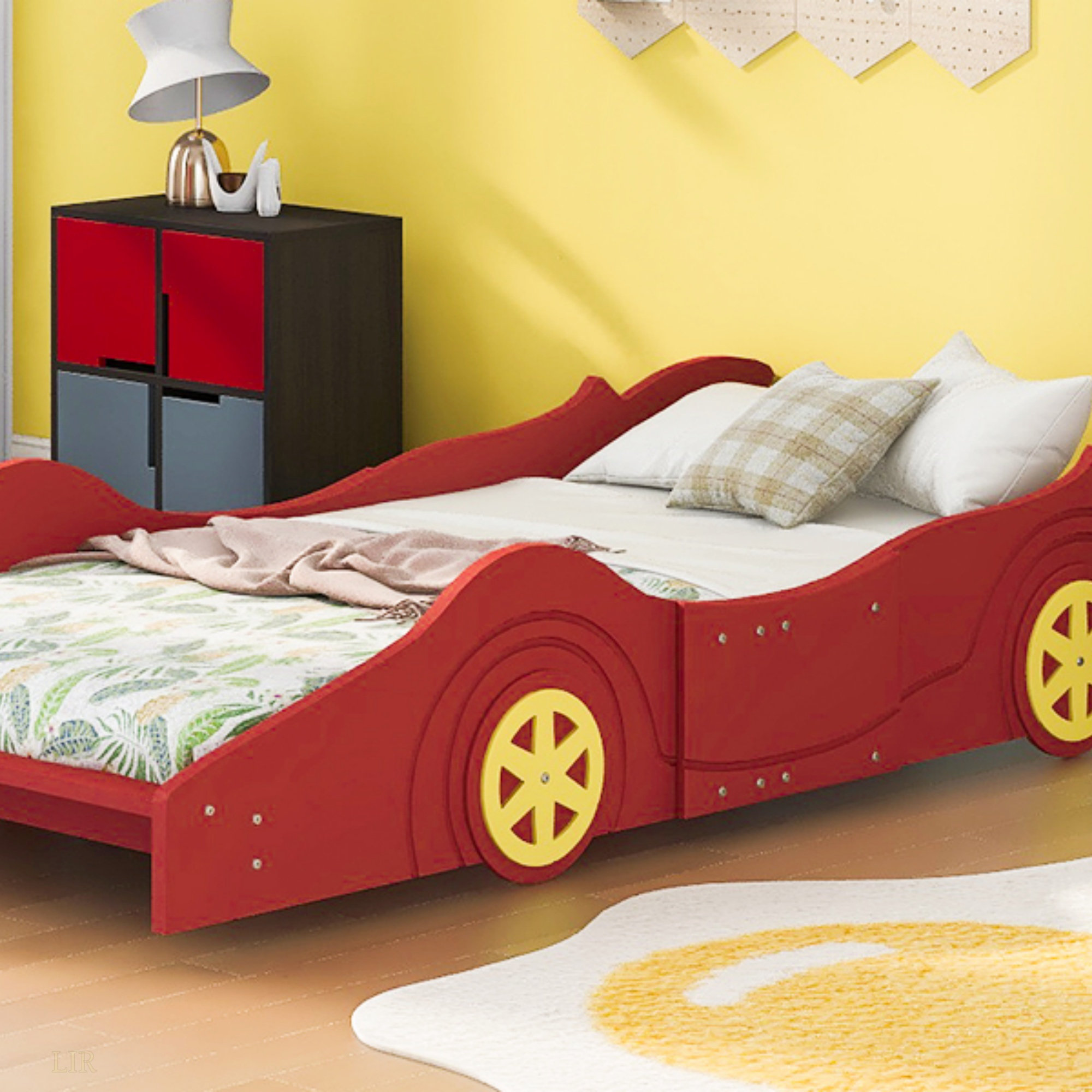 Ivy Bronx Full Size Race Car-Shaped Platform Bed With Wheels | Wayfair