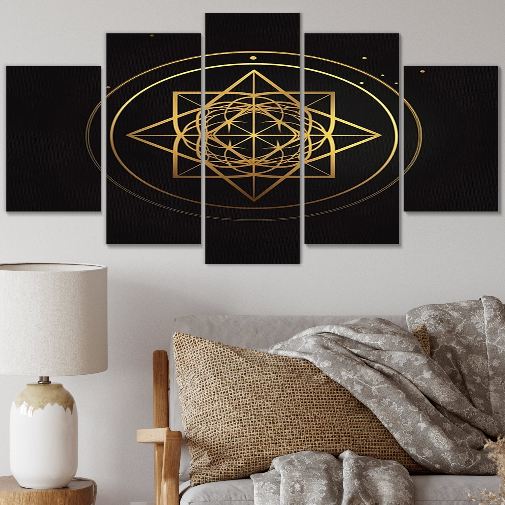Design Art Gold Sacred Geometry Visions On Black III - Modern Geometric ...